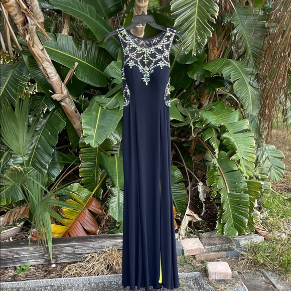 Betsy & Adam | Dresses | Betsy And Adam Beaded Navy Formal Dress With ...